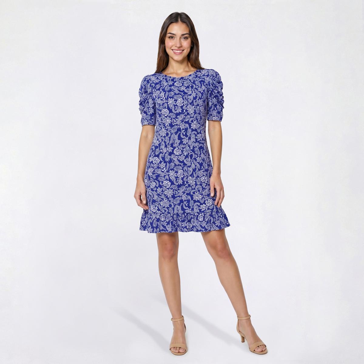 Click here for Petite MSK Short Puff Sleeve Floral Leaf Shift Dre... prices